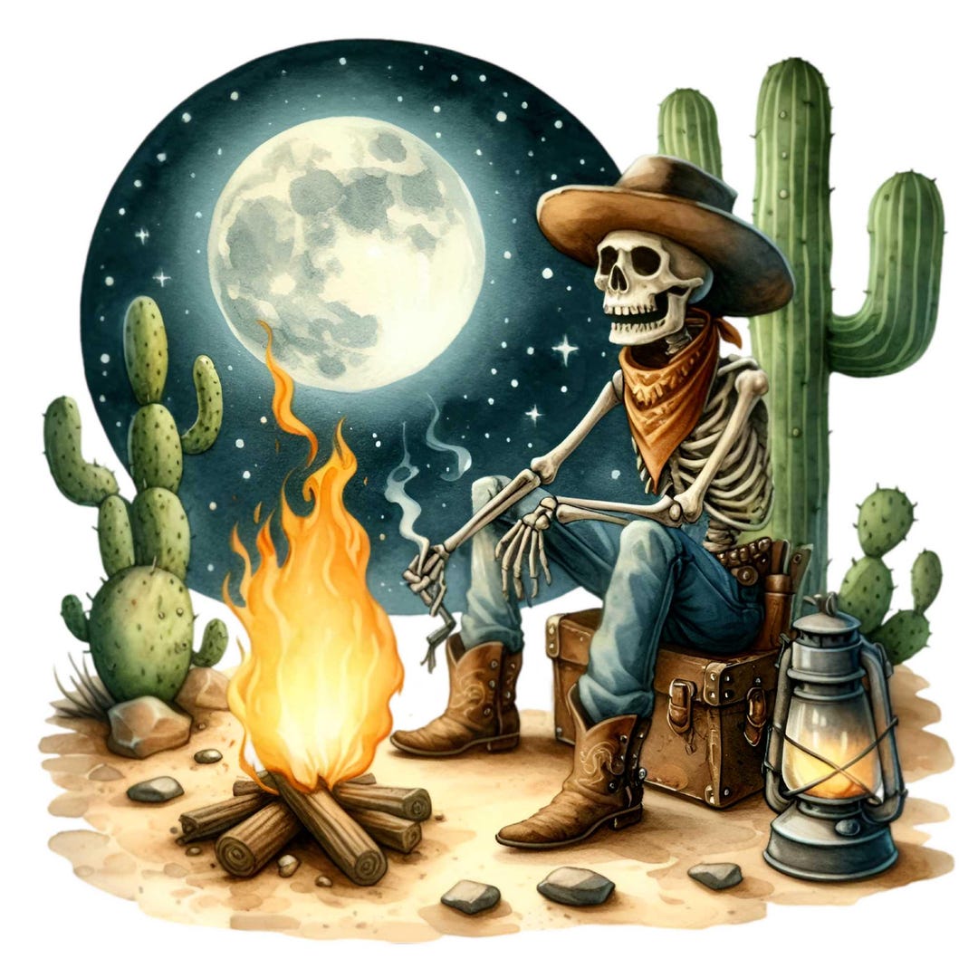 Skeleton Cowboy by Campfire Clipart PNG 12 Spooky Desert Night With ...