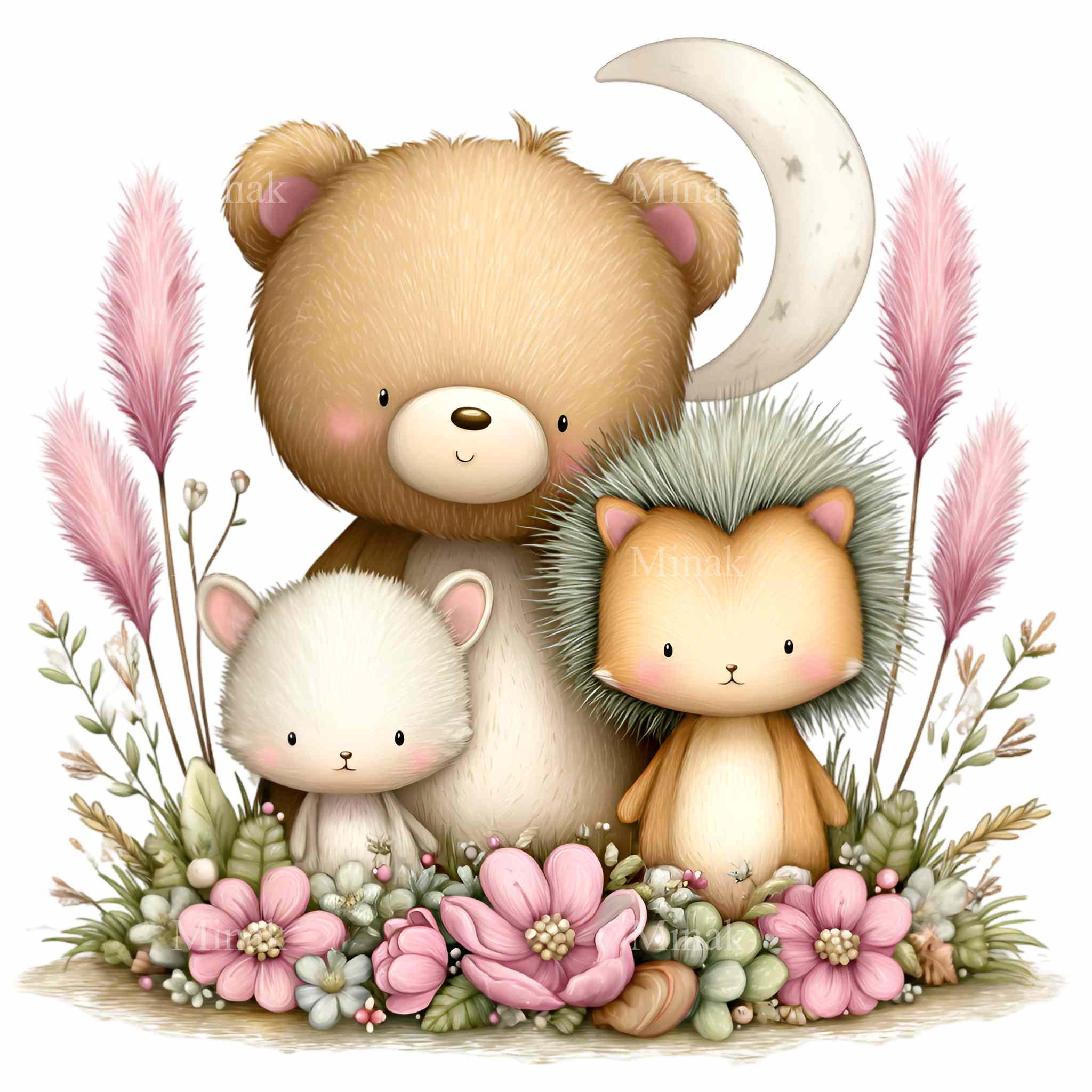 15 PNG Woodland Baby Animals Clipart – Bear Fox Hedgehog Nursery Art ...