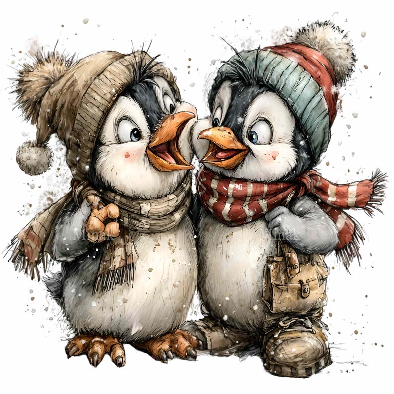 15 PNG Penguin Clipart Pair – Cute Winter Penguins PNG – Holiday Animal ...