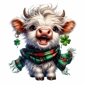 Cute Irish Cow PNG Clipart With Plaid Scarf and Shamrocks | 12 Adorable ...