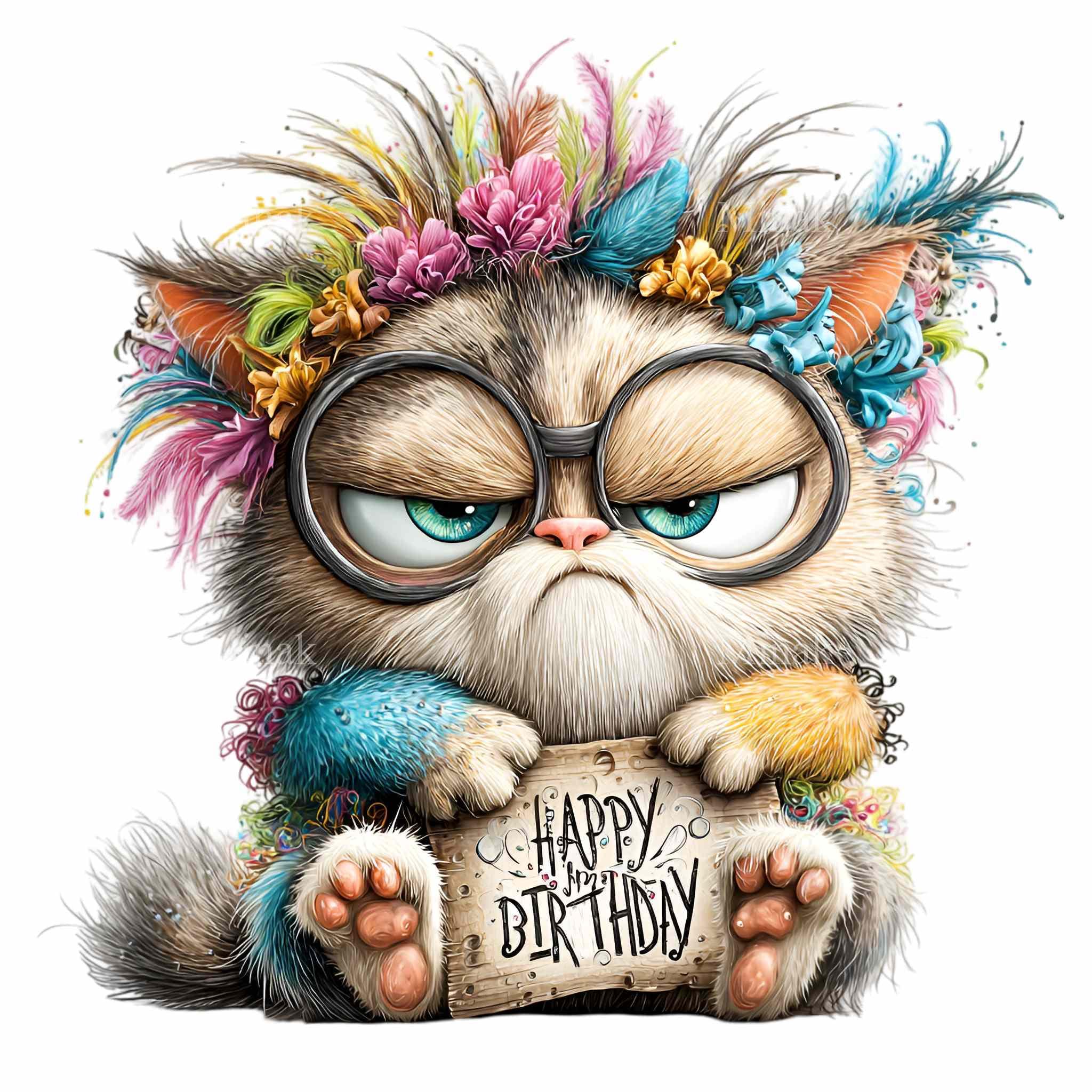 12 PNG Grumpy Birthday Cat Clipart – Funny Feline PNG – Card Makers ...