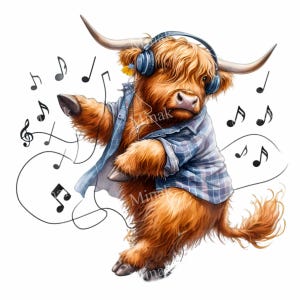 Highland Cow With Headphones Clipart, 15 Adorable Music-loving Cow PNG ...
