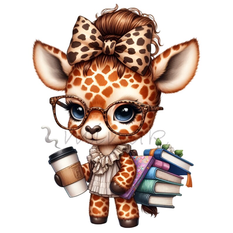 12 PNG Teacher Giraffe Clipart – Glasses, Books and Coffee for ...