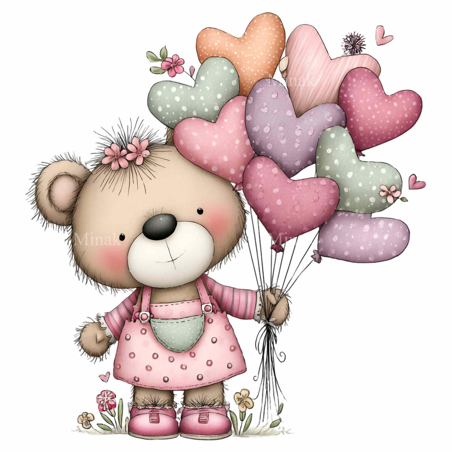 15 PNG Valentine Bear Clipart, Heart Bouquet Plush Animal for Kids ...