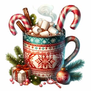 Christmas Hot Cocoa Clipart, 12 Festive Cup With Marshmallows and Candy ...