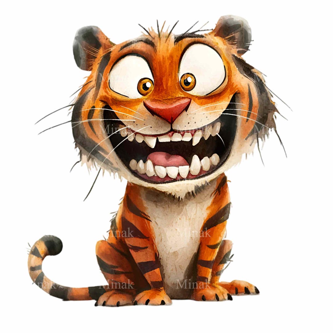 16 Funny Tiger PNG Clipart, Cute Cartoon Tiger Digital Art, Whimsical ...