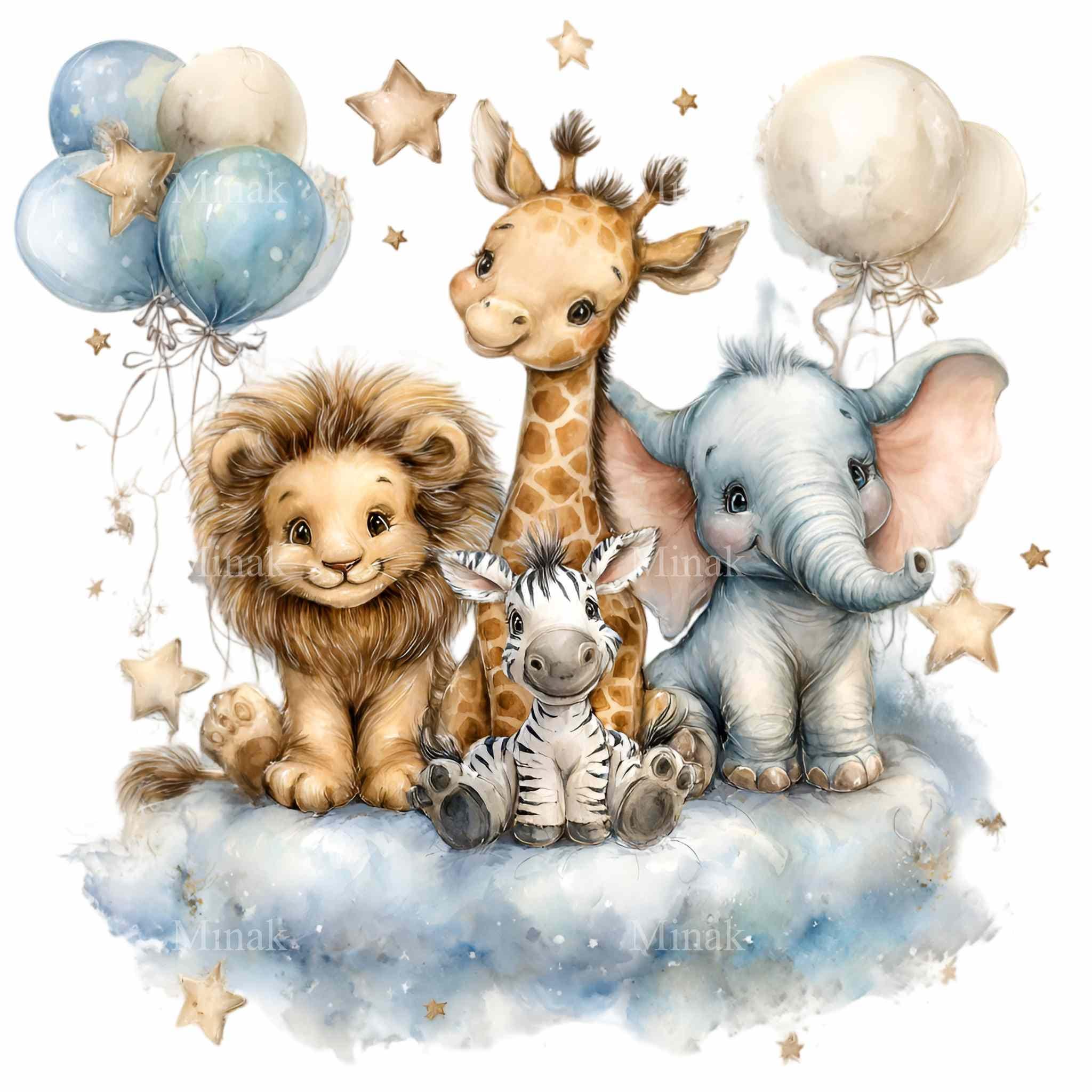 12 PNG Safari Baby Animals Clipart – Lion Elephant Giraffe Zebra ...