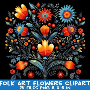 Folk Art Flowers Clipart Bundle 24 PNG Floral Rustic Patterns Card ...