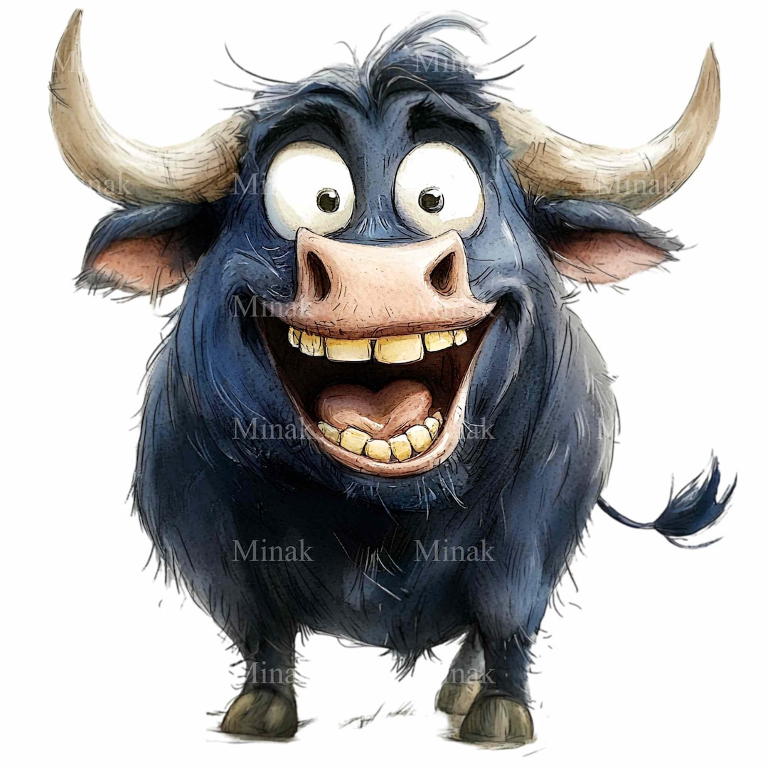 15 Funny Bull Clipart PNG - Cartoon Black Bull With Big Smile - Quirky ...