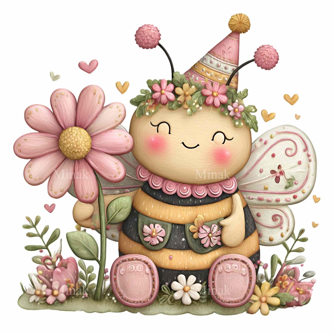 16 PNG Spring Bee Clipart – Flower Crown Bumblebee With Party Hat ...