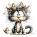 15 PNG Cat With Birds Clipart - Funny Kitten Digital Download for ...