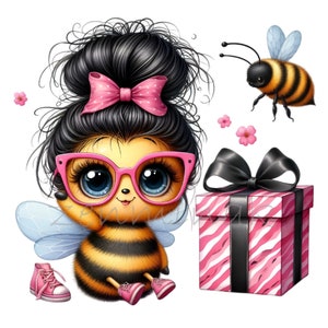 Bee With Heart Glasses and Gift Clipart 10 Cute and Whimsical PNG for ...