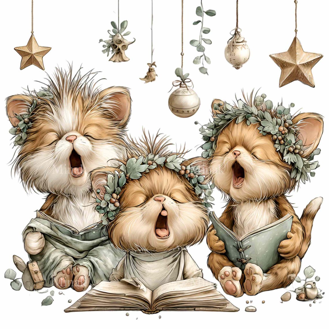 15 PNG Caroling Kittens Clipart – Christmas Cat PNG Illustration – Cute ...