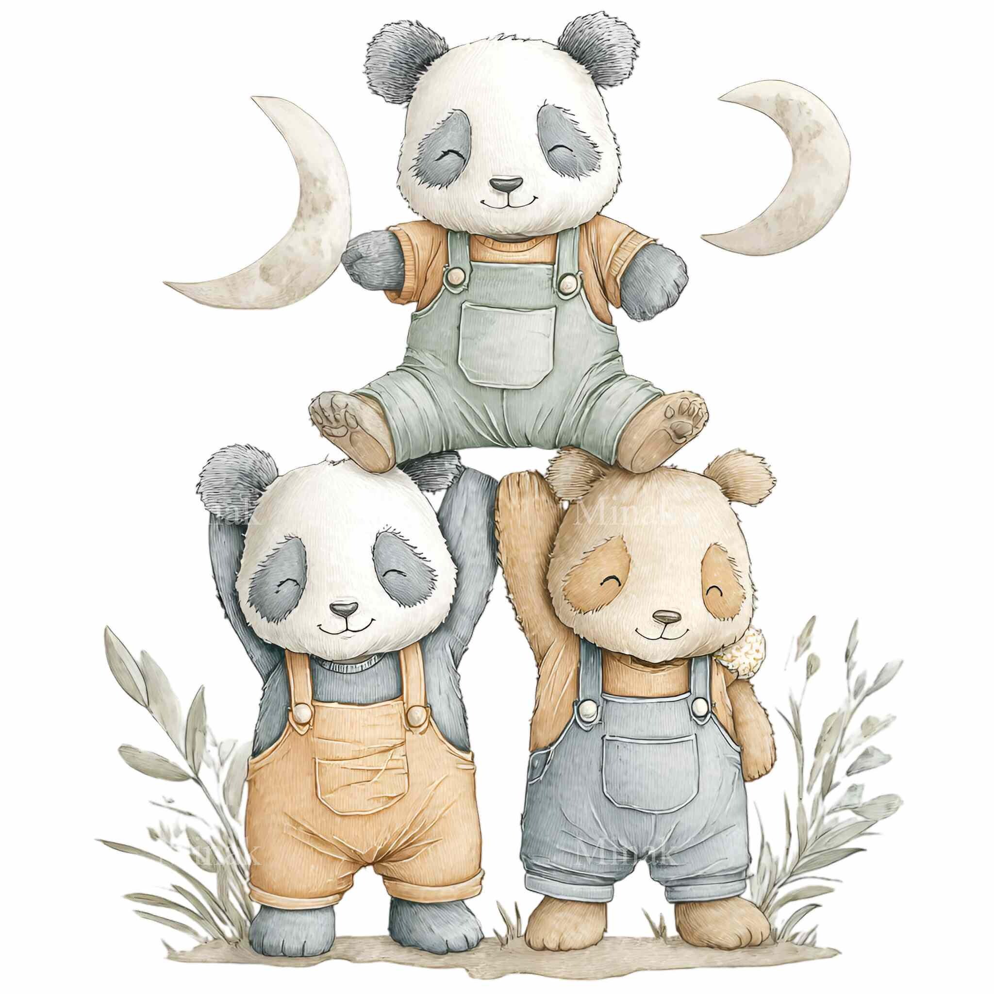16 PNG Panda Bears Clipart – Baby Stack Illustration With Balloons ...