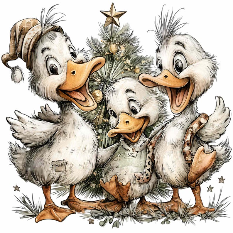 11 PNG Christmas Goose Clipart – Three Singing Geese PNG – Festive Farm ...