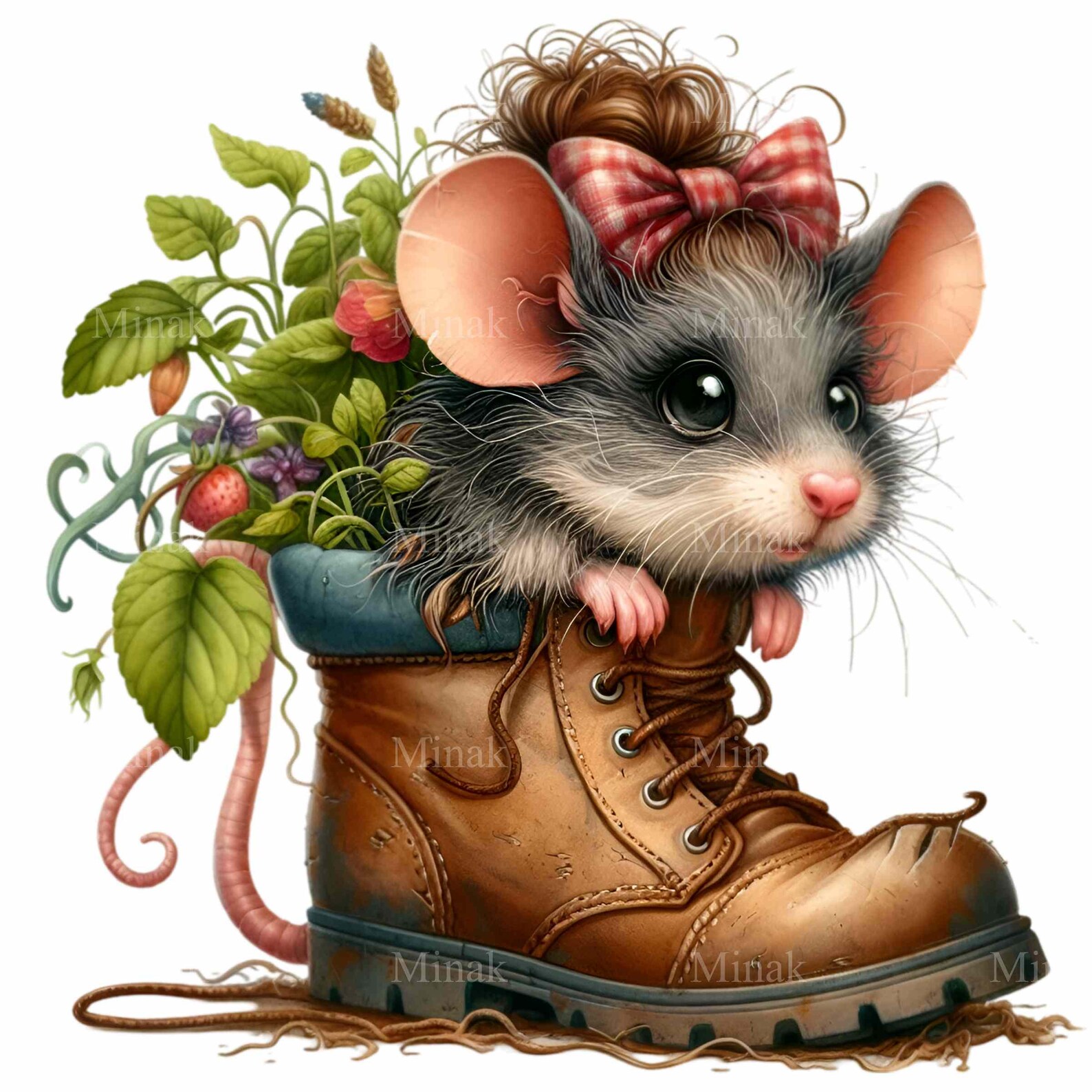 12 PNG Mouse in Boot Clipart, Garden Floral Illustration - Etsy