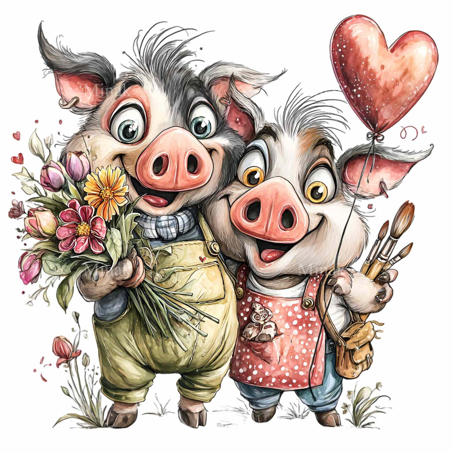 15 PNG Valentine Pigs Clipart – Couple Art With Flowers and Balloon for ...