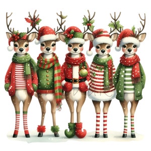 Christmas Reindeer Clipart, 12 Festive Holiday Deer PNG, Santa and Elf ...