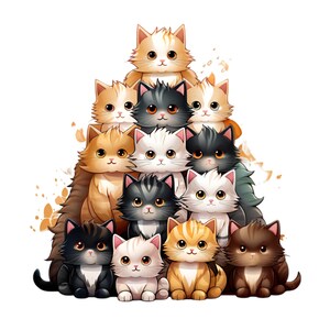 Cute Cats Clipart, 15 Adorable Cat Pyramid PNG, Kawaii Cat Illustration ...
