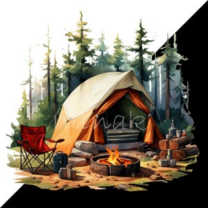 Tent Clipart PNG, 10 Watercolor Outdoor Camping Adventure Illustration ...