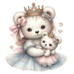 Bear Clipart, Mother's Day Clipart, 12 PNG Watercolor Baby Mom Cute ...