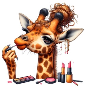 Glamorous Giraffe Applying Makeup Clipart | Adorable Giraffe Illustration 15 PNG | Perfect for ...