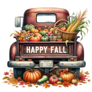 Vintage Green Truck Fall Harvest Clipart 15 Pumpkin and Sunflower Fall ...