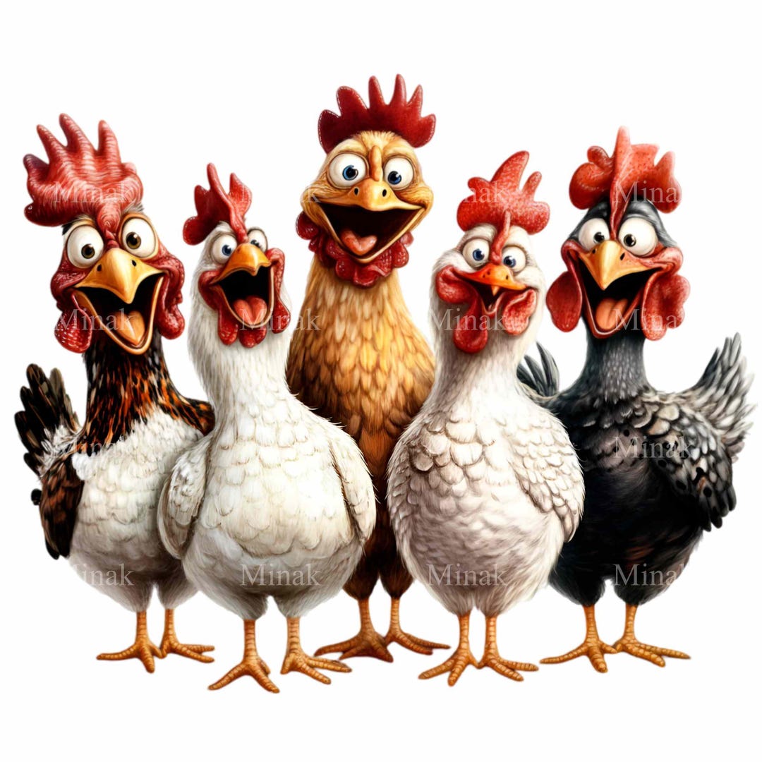 12 Funny Chickens Group PNG Clipart - Quirky Cartoon Farm Animals for ...