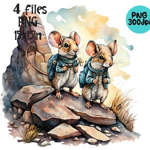 Hiking Clipart Cute Mice Family Adventure Mountains - Etsy