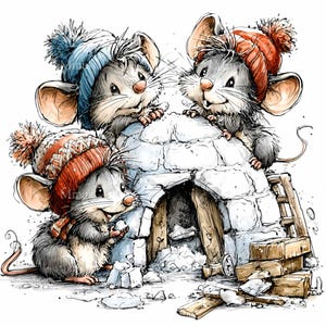 14 PNG Winter Mice Clipart – Watercolor Animal PNG – Cute Mouse ...
