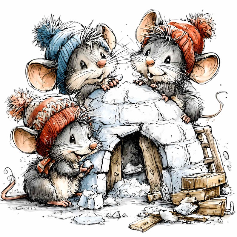 14 PNG Winter Mice Clipart – Watercolor Animal PNG – Cute Mouse ...