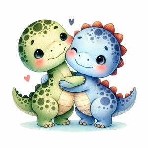 10 Cute Dinosaur Couple Hugging PNG Clipart, Adorable Blue and Orange ...
