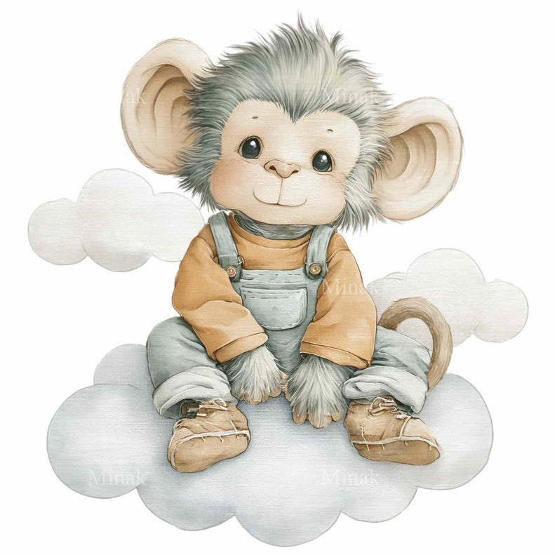 16 PNG Baby Monkey Clipart , Watercolor Animal Illustration, Neutral ...