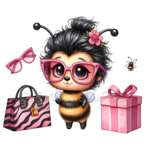 Bee With Heart Glasses and Gift Clipart 10 Cute and Whimsical PNG for ...
