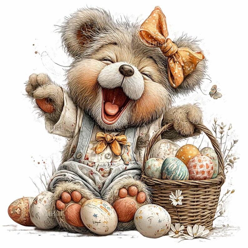 11 PNG Easter Bear Clipart, Egg Basket Illustration, Spring Character ...