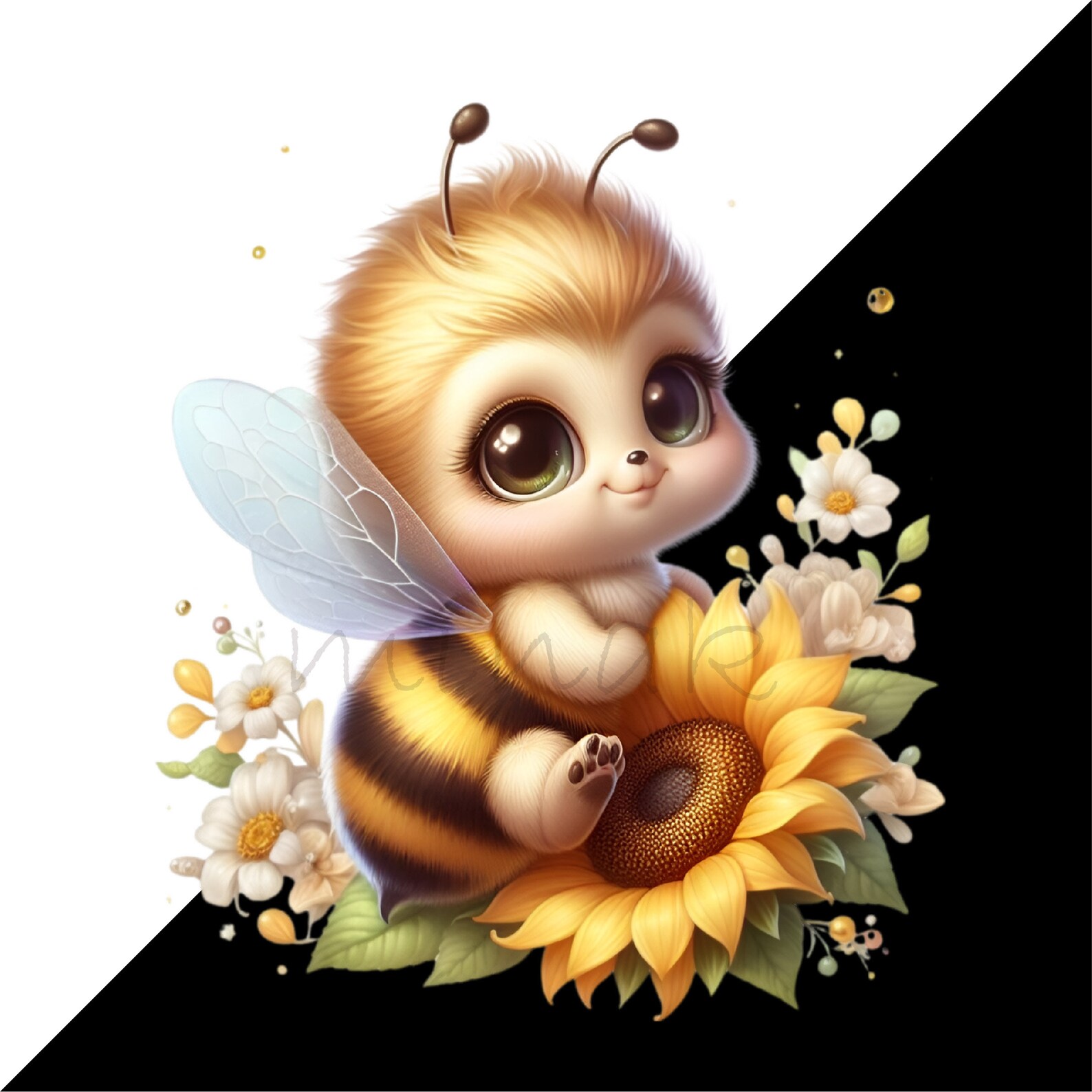 14 Cute Baby Bee PNG Clipart With Sunflower, Adorable Bumblebee Girl ...