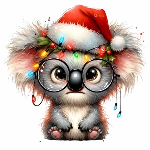 14 Funny Christmas Koala PNG Clipart With Glasses, Santa Hat and Lights ...