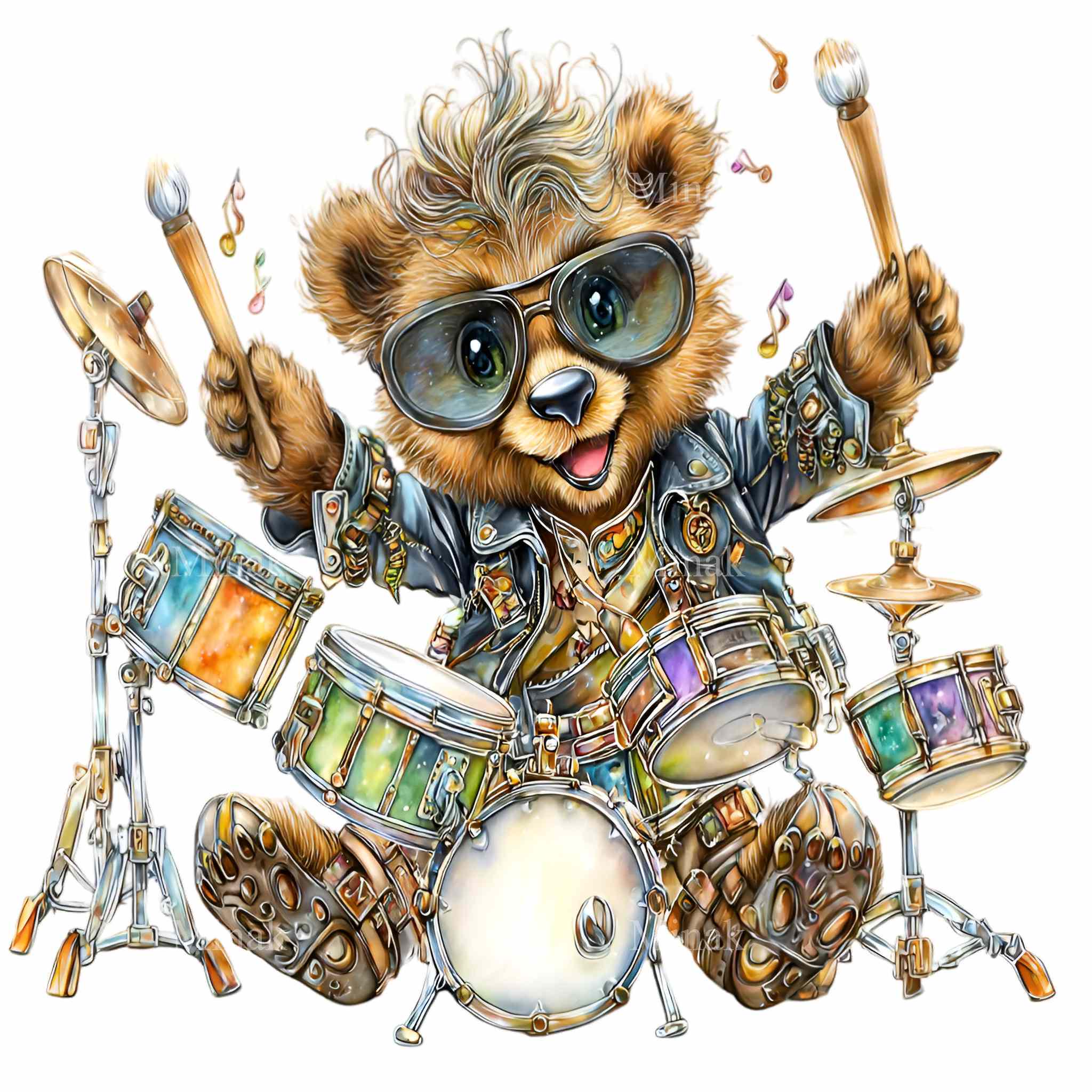 15 PNG Drummer Bear Clipart, Rock Music Character Illustration ...