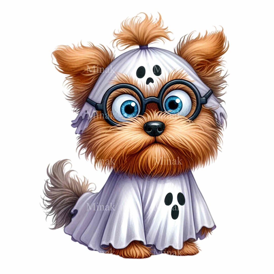 Cute Dog in Ghost Costume PNG Clipart 12 Puppy With Glasses & Halloween ...