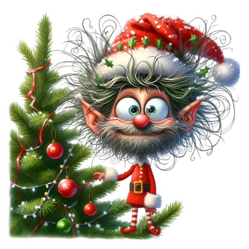 12 PNG Funny Christmas Elf Clipart, Messy Hair Holiday Elf PNG, Cute ...