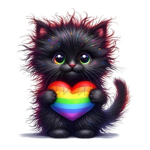 12 Rainbow Cat Clipart PNG, Cute Kitten With Heart, Pride Cat ...