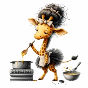 14 Cooking Giraffe in Tutu Clipart. Adorable Kitchen Giraffe PNG ...