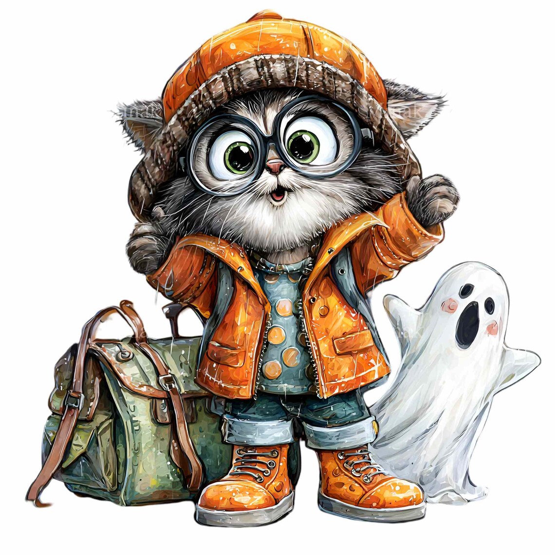 16 PNG Halloween Cat and Ghost Clipart – Cute Autumn Pet PNG – Funny ...