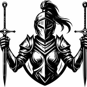 6 SVG Female Warrior SVG Cut File, Armored Lady With Twin Swords ...