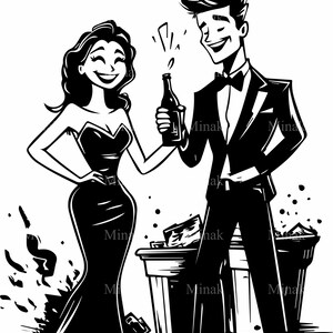 6 SVG Elegant Party Couple SVG | Man & Woman Toasting Clipart ...