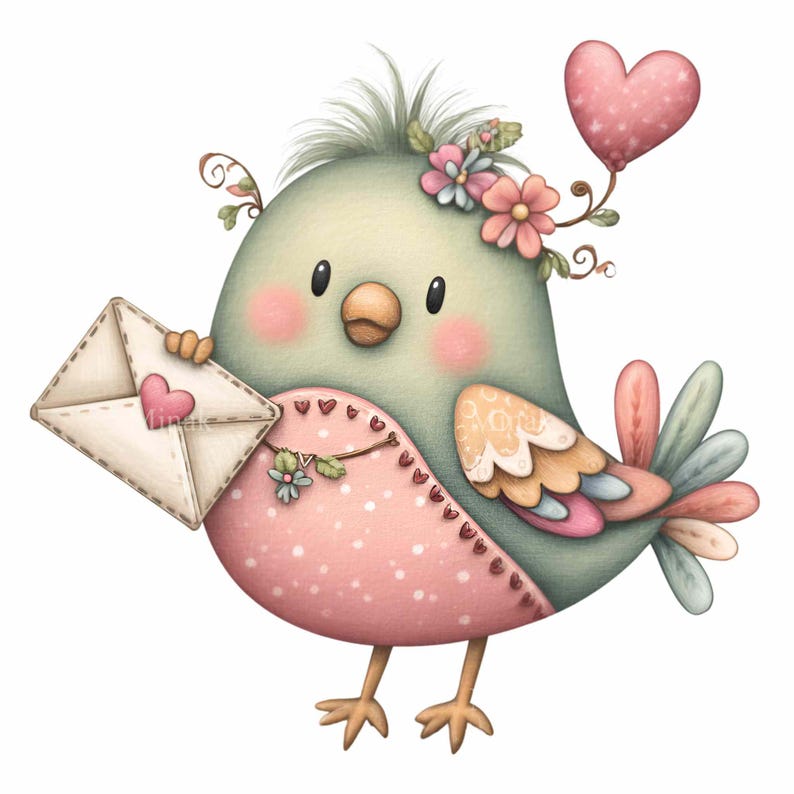16 PNG Valentine Bird Clipart Pink Love Letter Cute Winged Character ...