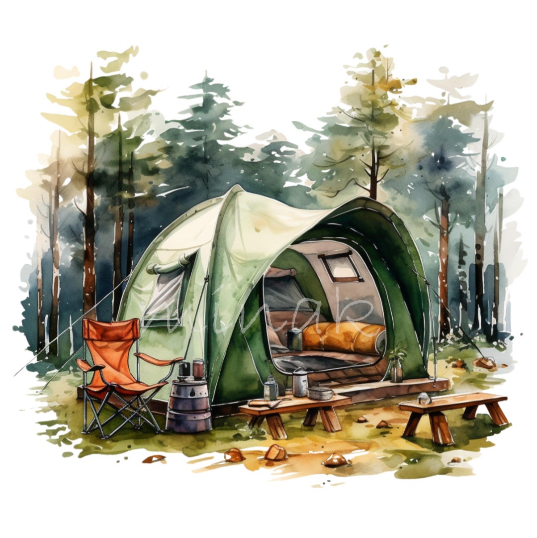 Tent Clipart PNG, 10 Watercolor Outdoor Camping Adventure Illustration ...