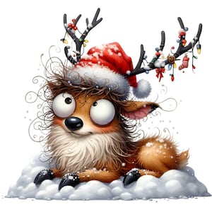 Funny Christmas Reindeer Clipart PNG 15 Silly Reindeer With Tangled ...