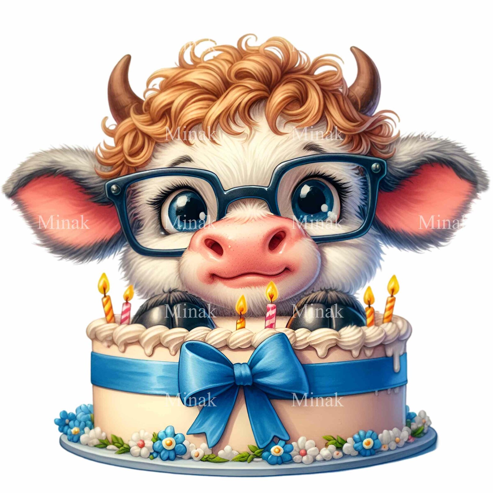 12 PNG Birthday Cow Clipart, Messy Bun Heifer Sublimation, Cake Party ...
