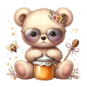 12 Cute Bear Honey Clipart PNG, Whimsical Bear Illustration, Digital ...